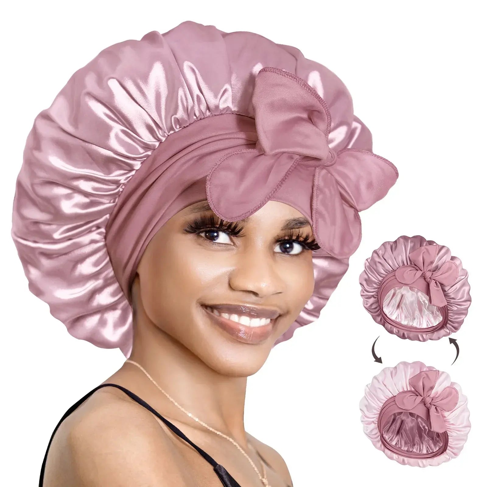 Reversible Double Layer Satin Bonnet with Adjustable Tie Standard ...