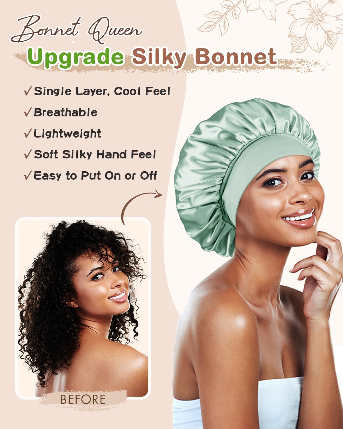Silk Satin Bonnets for Curly Hair, Braids, Locs – BONNET QUEEN